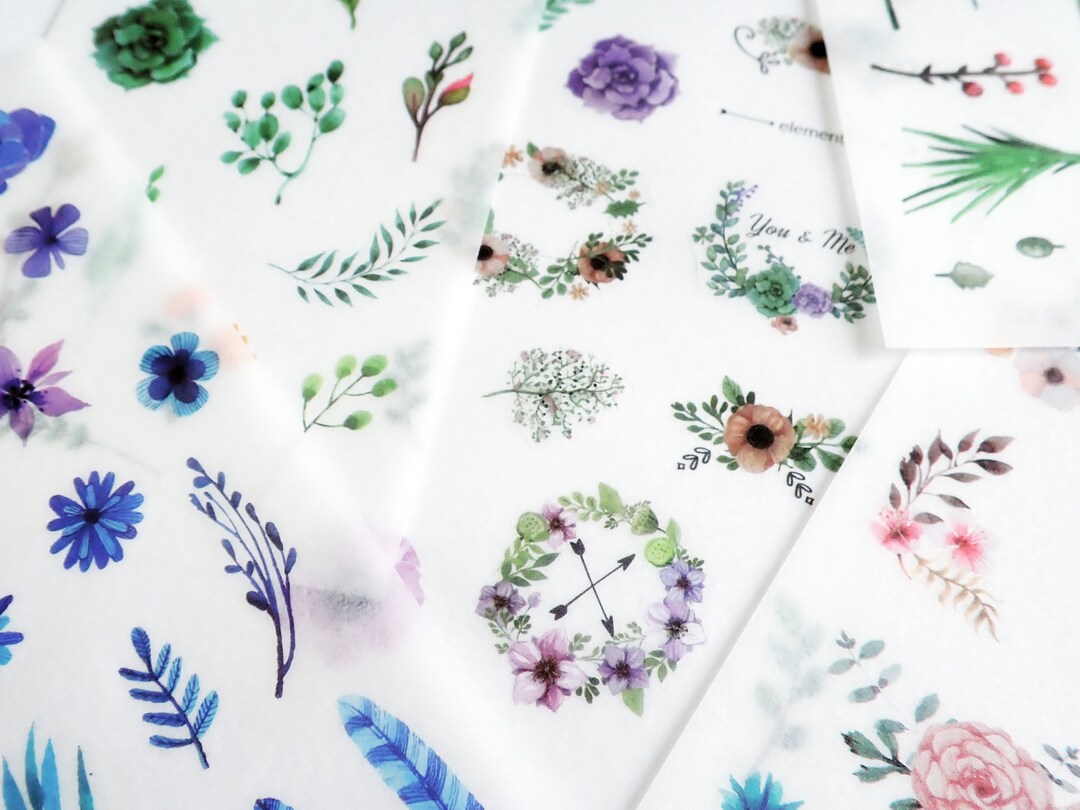 5 Sheets Watercolor Flower and Leaf Sticker, Floral Bullet Journal ...