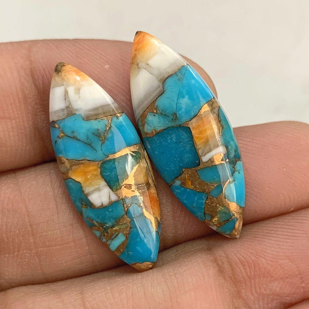 Gorgeous Spiny Oyster Copper Turquoise Matched Pair, Loose Gemstone ...