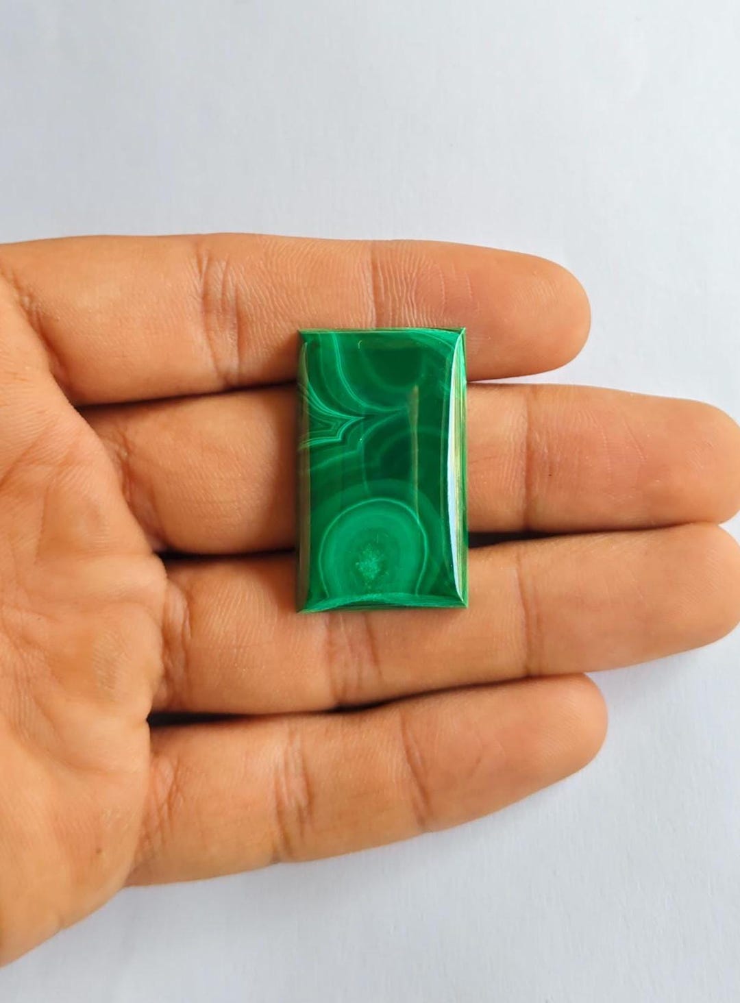 Polished Green Malachite Gemstone: Rectangle Jewelry Stone (21x34x6mm ...
