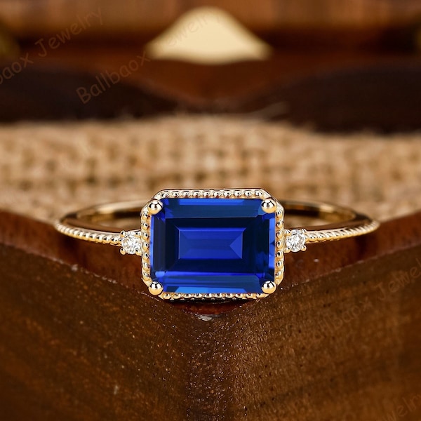 Created Sapphire Ring - Etsy