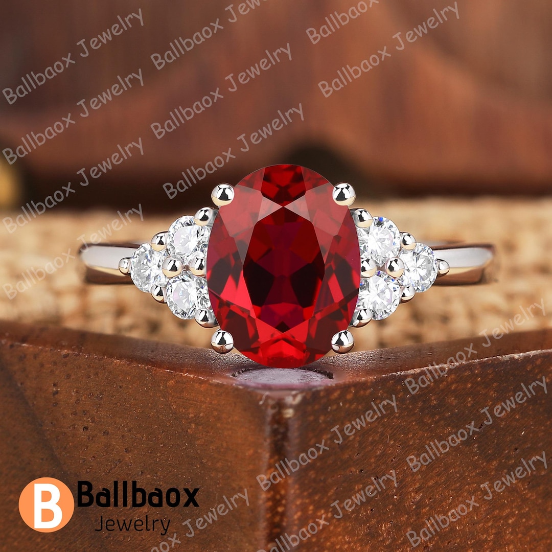 Oval Shape Red Ruby Engagement Ring Solid White Gold Bridal Ring ...