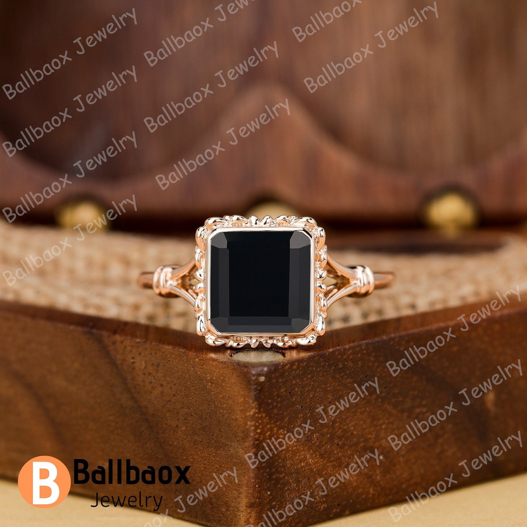 Radiant Cut Natural Black Onyx Engagement Ring Anniversary Gift for Her ...
