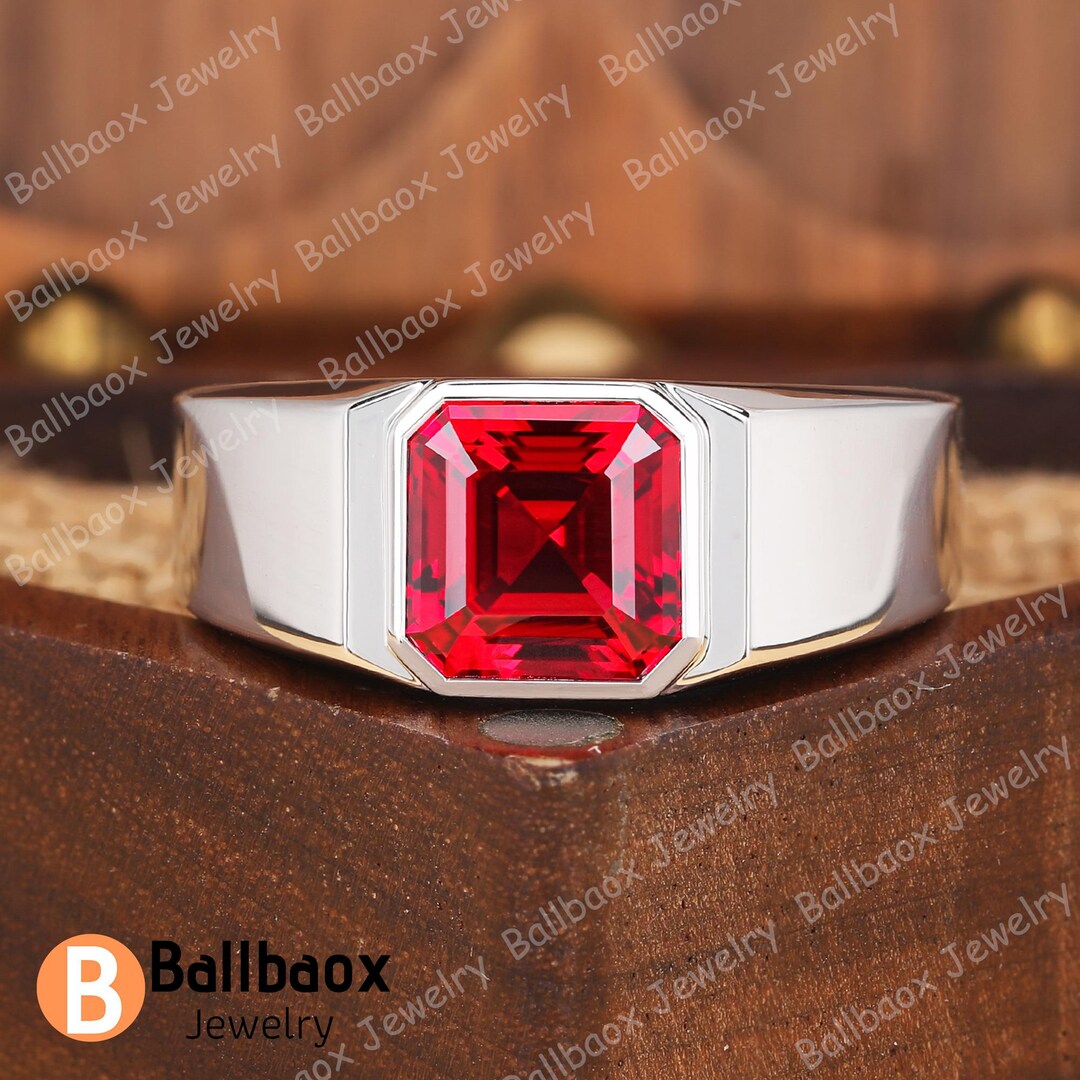 Asscher Cut Red Ruby Engagement Ring Unique Solitaire Ring Solid Rose ...