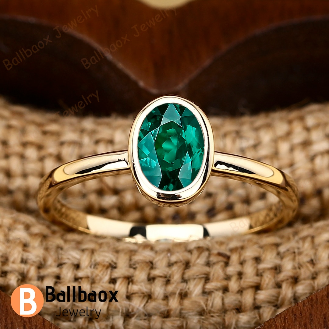 Oval Cut Lab Created Green Emerald Ring Green Gemstone Ring Vintage Art Deco Ring Engagement ...