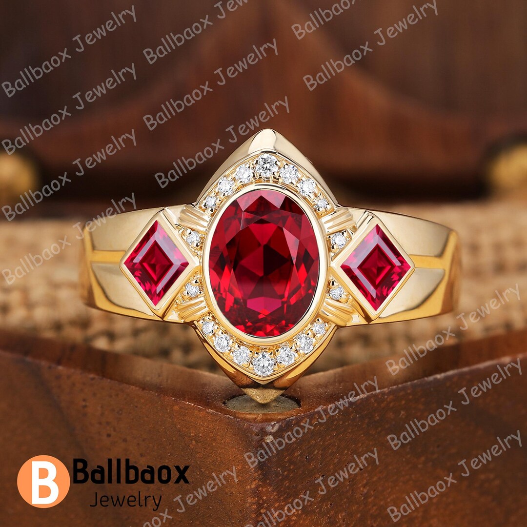 Vintage Red Gemstone Bridal Ring Oval Cut Red Ruby Engagement Ring ...