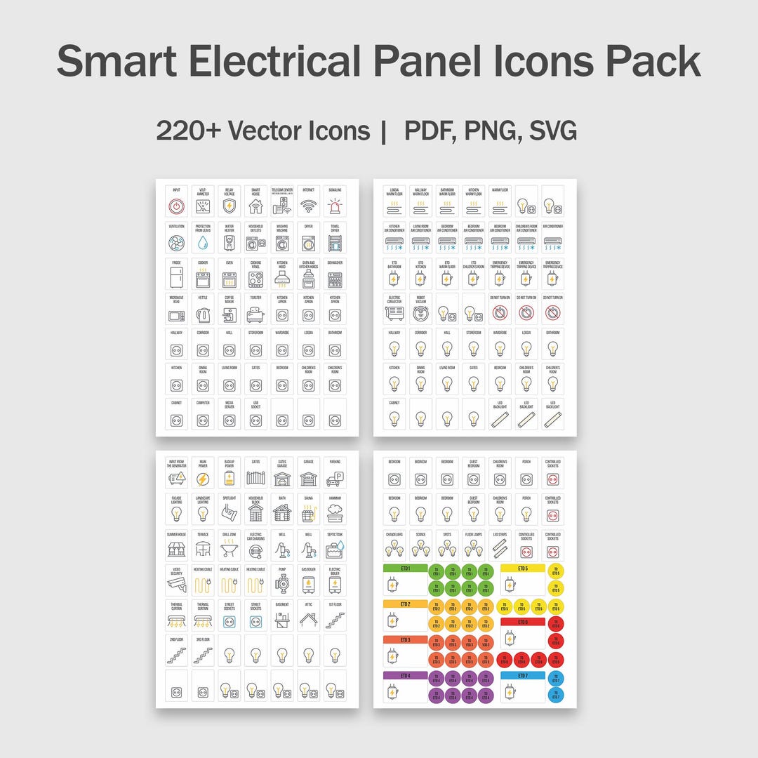 Smart Electrical Panel Icons Pack | 220+ Realistic Vector Symbols for ...