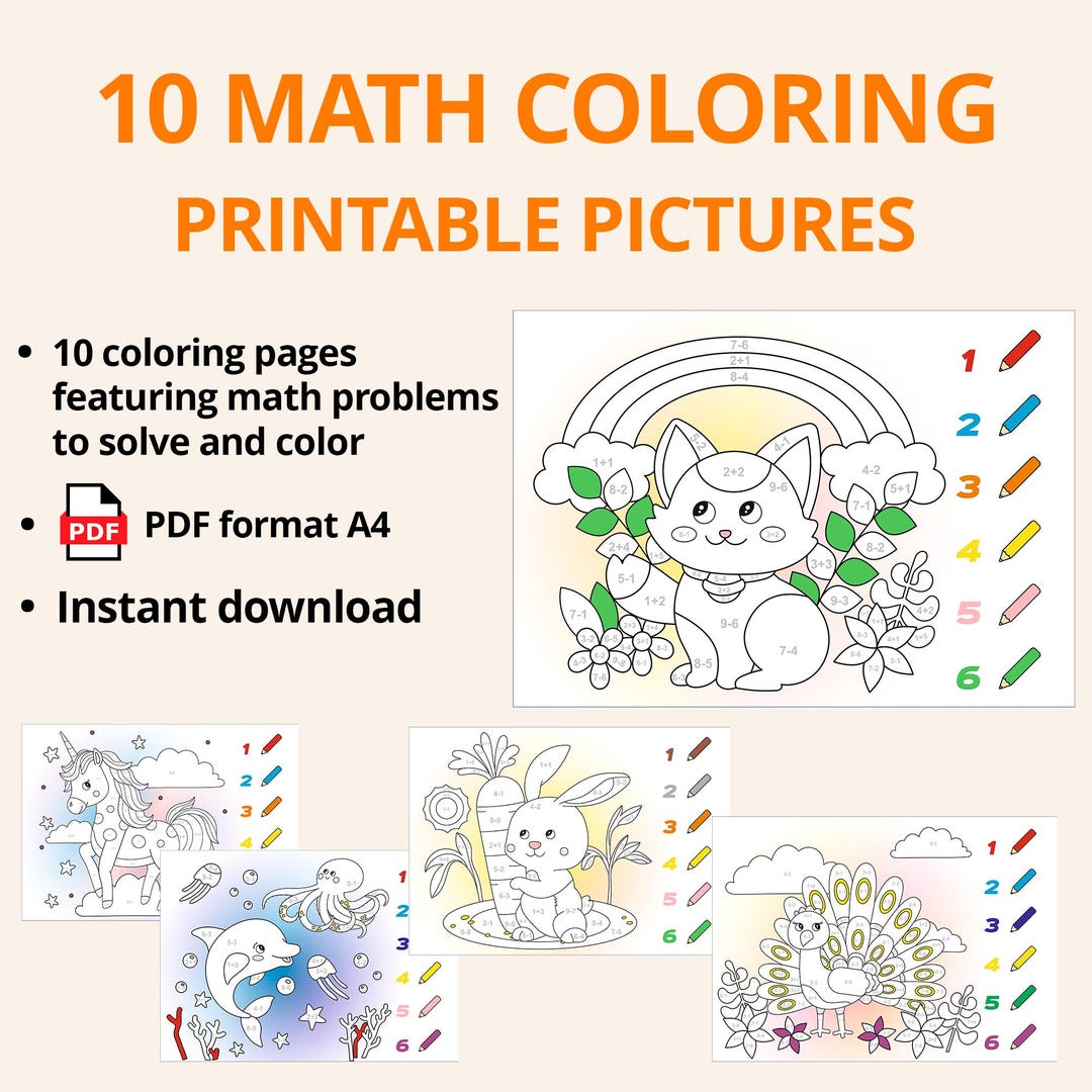 10 Math Coloring Printable Pictures - Coloring Pages - Kid Math Game ...