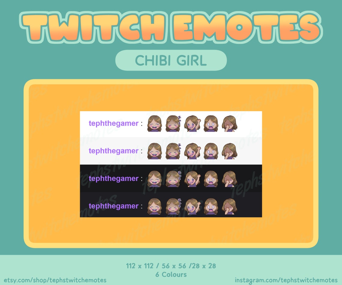 5 Chibi Girl Emotes in 6 Color Palletes, Total 30 Emotes Included ...