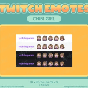 5 Chibi Girl Emotes in 6 Color Palletes, Total 30 Emotes Included ...