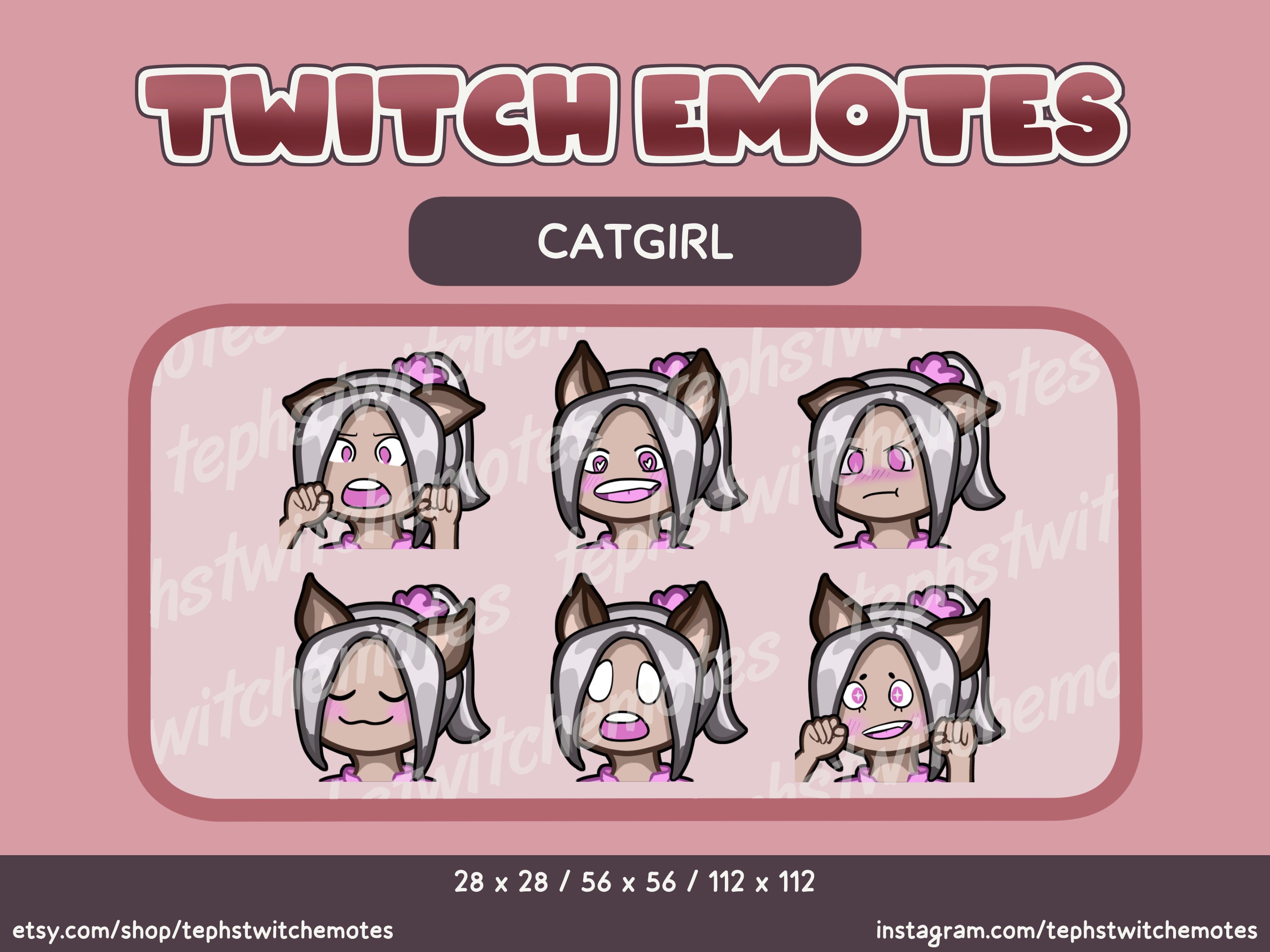 Set of 6 Chibi Cat Girl Emotes for Twitch, Discord, Youtube - Cute ...