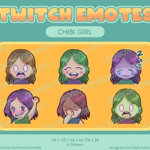 5 Chibi Girl Emotes in 6 Color Palletes, Total 30 Emotes Included ...