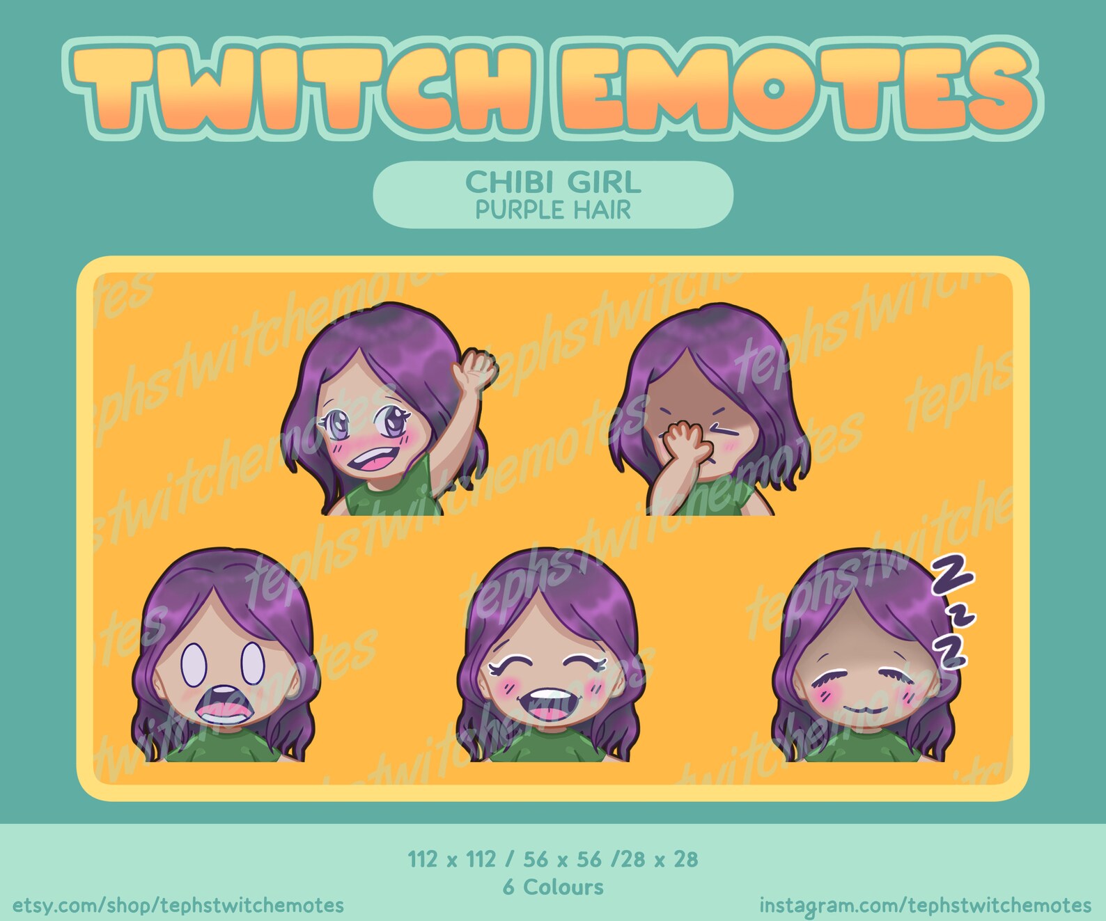 5 Chibi Girl Emotes in 6 Color Palletes, Total 30 Emotes Included ...