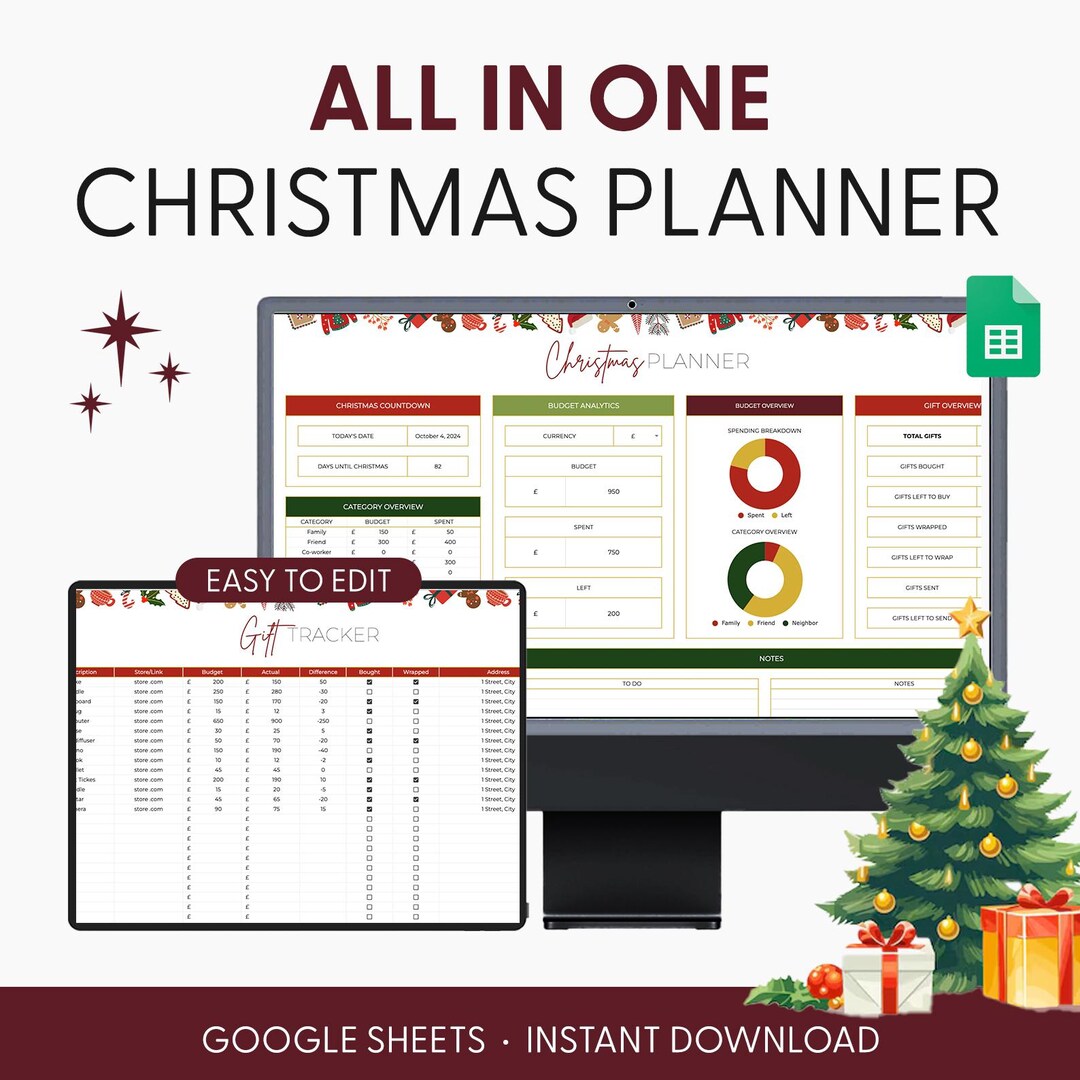 Christmas Gifts Tracker Google Sheets Holiday Gift Planner Spreadsheet ...