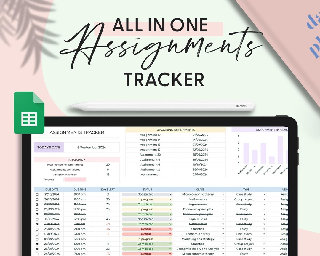 Student Planner Assignment Tracker Academic Planner Google Sheets ...