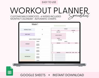 Workout Planner Spreadsheet Google Sheets Exercise Tracker Gym ...