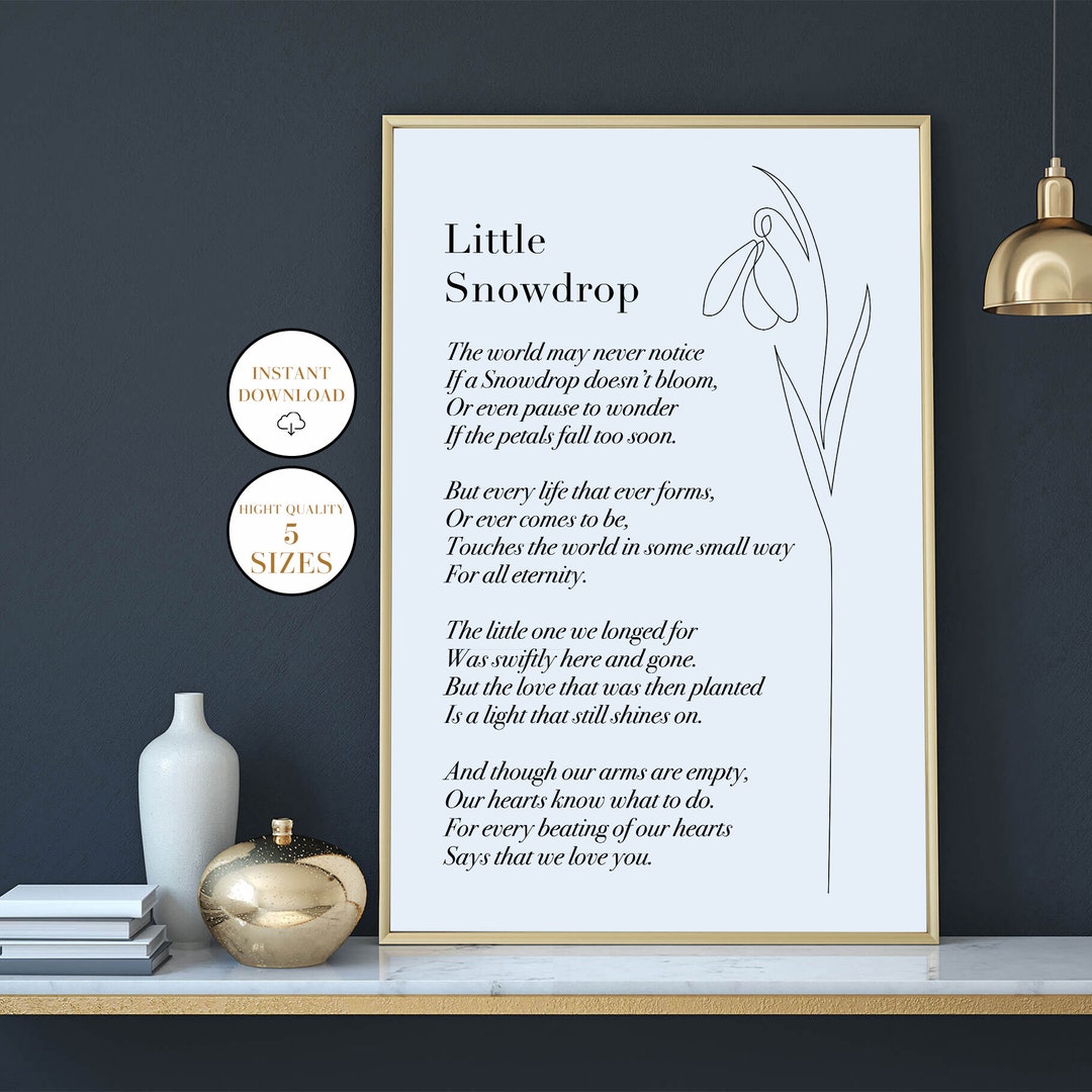 Miscarriage Gift for Mom or Dad, Little Snowdrop Poem, Baby Loss Poem ...