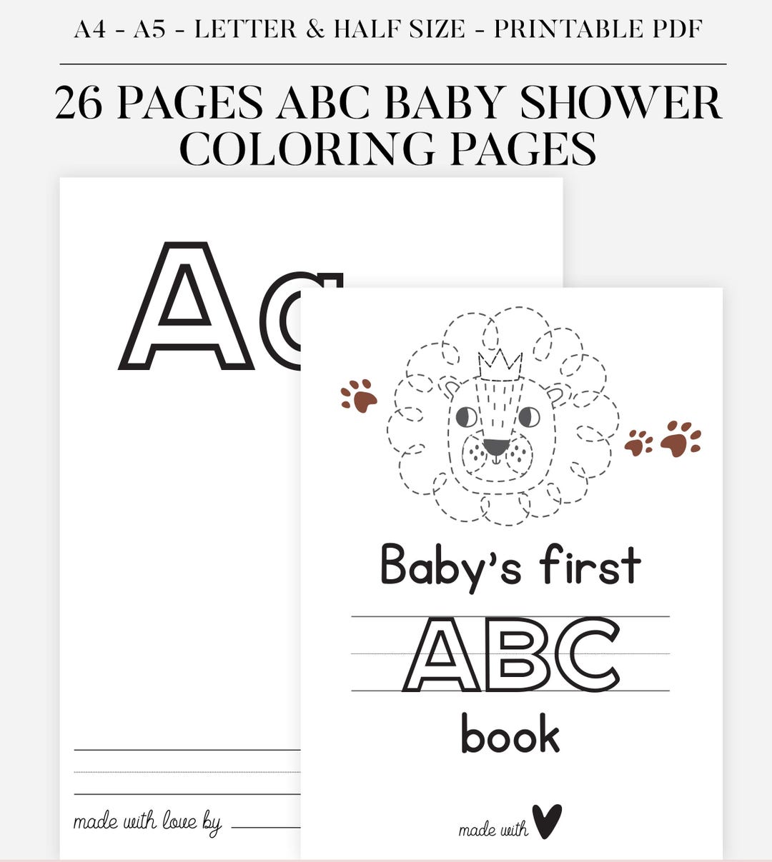 ABC Baby Shower Coloring Book, Digital Download, Educational Animal ...