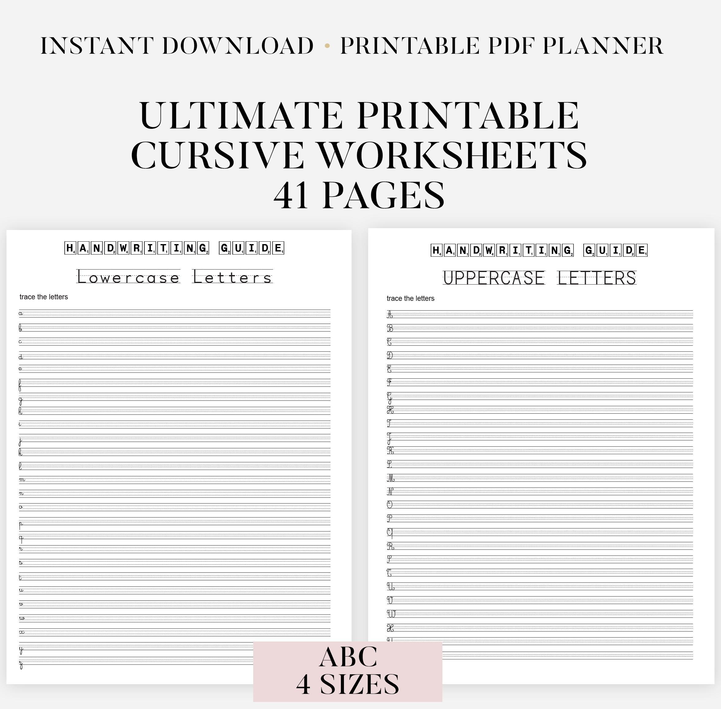 Printable Cursive Worksheets–41 Pages (letters and Words) | for Middle ...