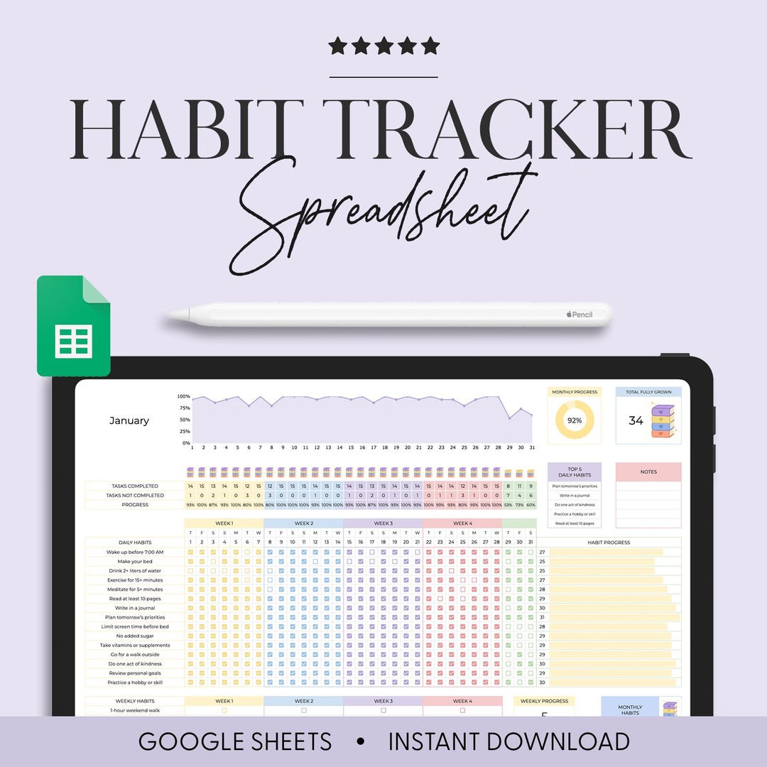 Digital Planner Spreadsheet for Google Sheets, to Do List, Monthly ...