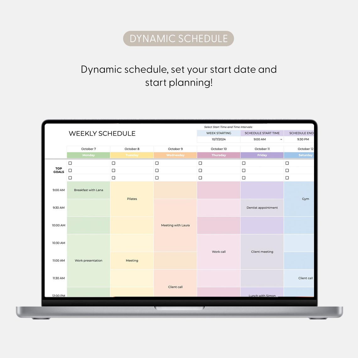Weekly Planner Spreadsheet for Google Sheets | Weekly Calendar | Daily ...