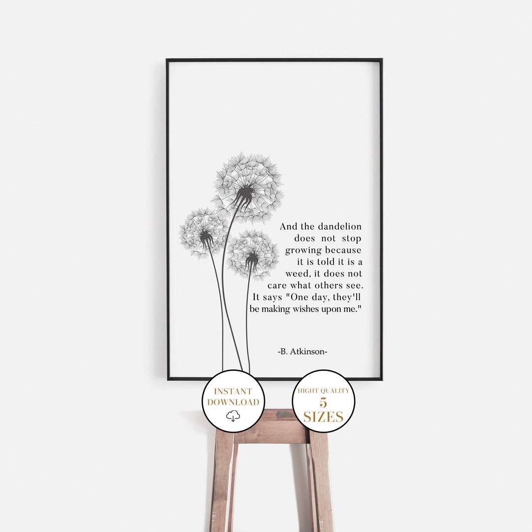 Dandelion Wish Quote, Printable Dandelion Wall Art, Motivational Print ...