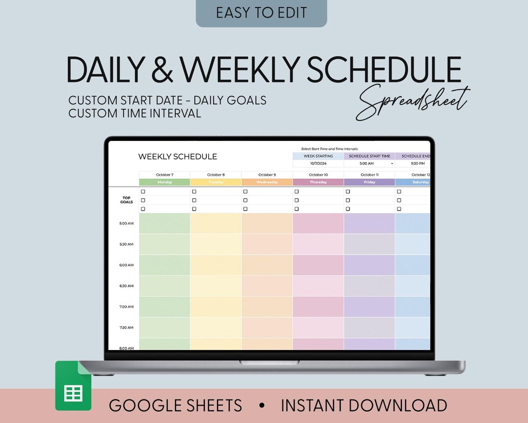 Editable Planner Google Sheets Digital Planner Spreadsheet Daily Weekly ...