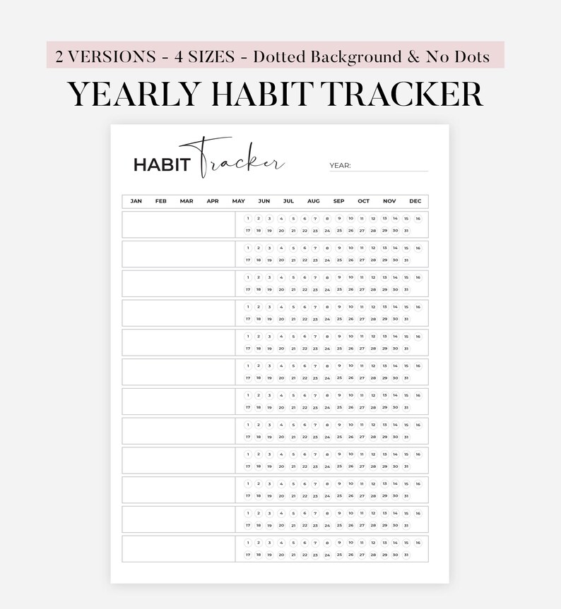 Yearly Habit Tracker Printable, Habit Challenge, Goal Setting, Goal ...