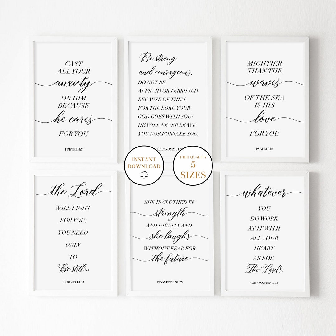 6 Bible Verses Set, Bible Verses Printable Set, Bible Verse Art Bundle ...