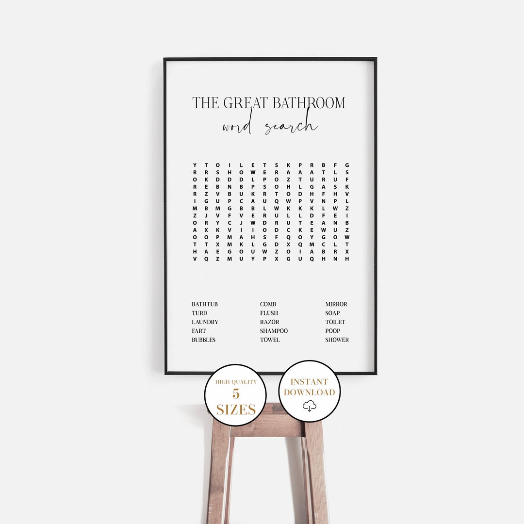 The Great Bathroom Word Search, Funny Bathroom Sign, Printable Bathroom ...