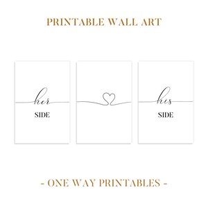 Her Side His Side Wall Art, Set of Three, Printable Couple Wall Art ...