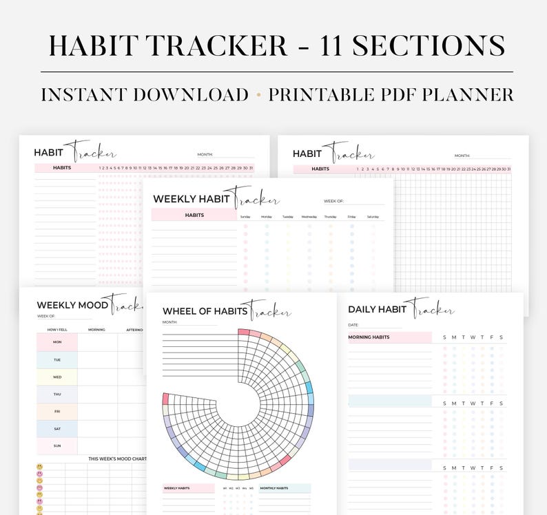Wheel of Habits, Bullet Journal Habit Tracker, Printable Journal Page ...