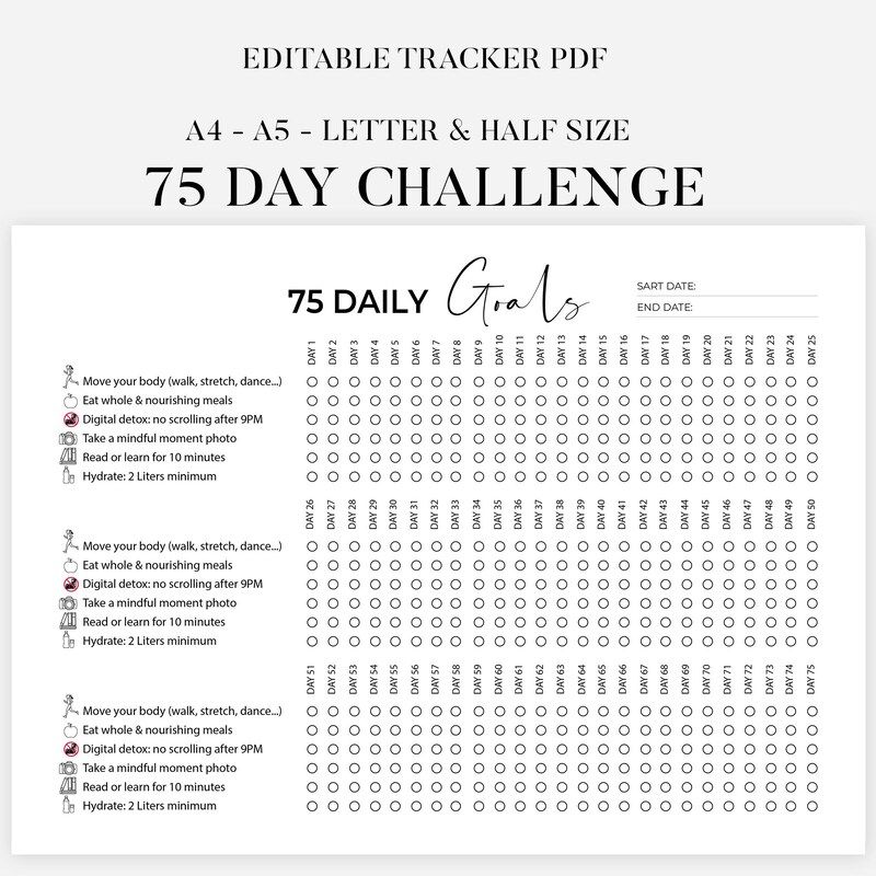 75 Hard Printable - Etsy