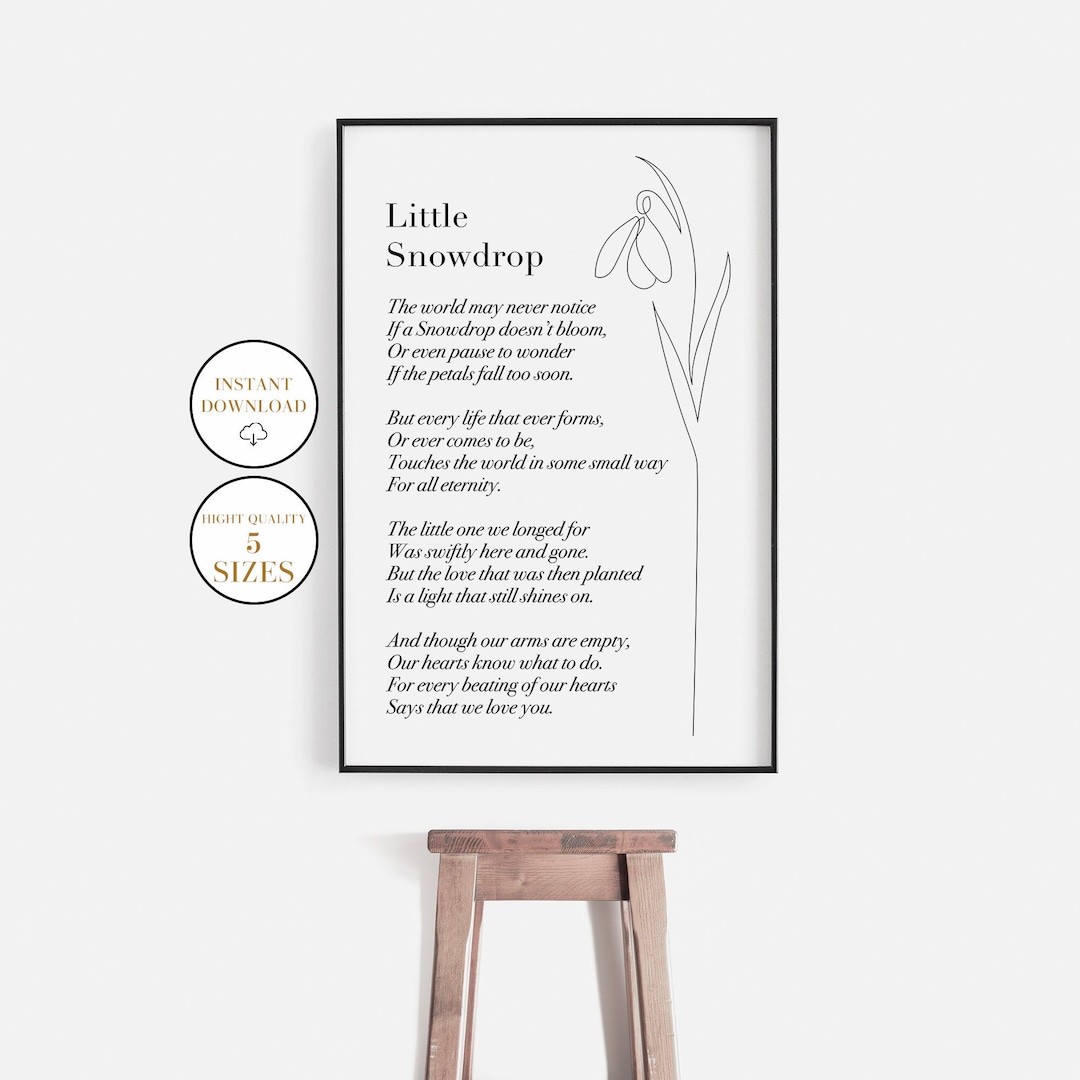 Miscarriage Gift for Mom or Dad, Little Snowdrop Poem, Baby Loss Poem ...