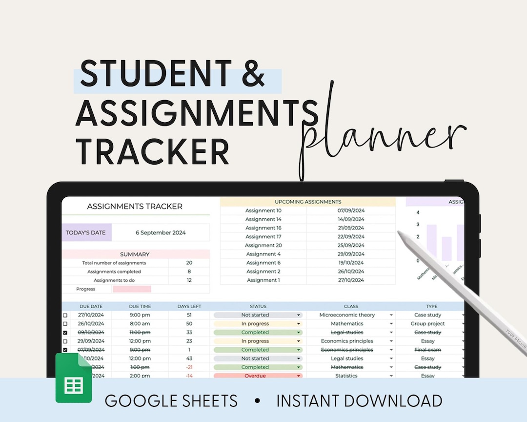 Student Planner and Assignment Tracker Google Sheets College ...