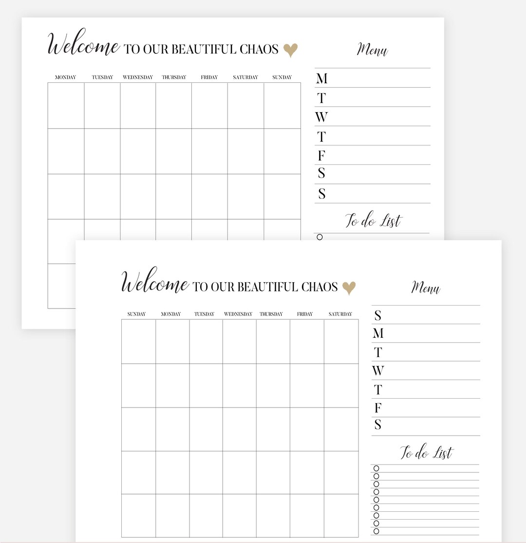 Monthly Meal Planner Printable Landscape, 30 Day Menu Planner, Food ...