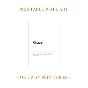 Sister Definition Printable Wall Art Definition Wall Art - Etsy