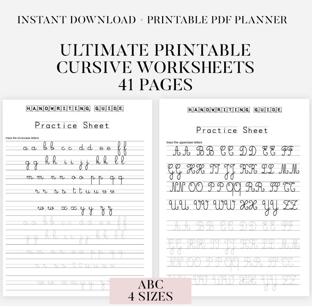 Printable Cursive Worksheets–41 Pages (letters and Words) | for Middle ...