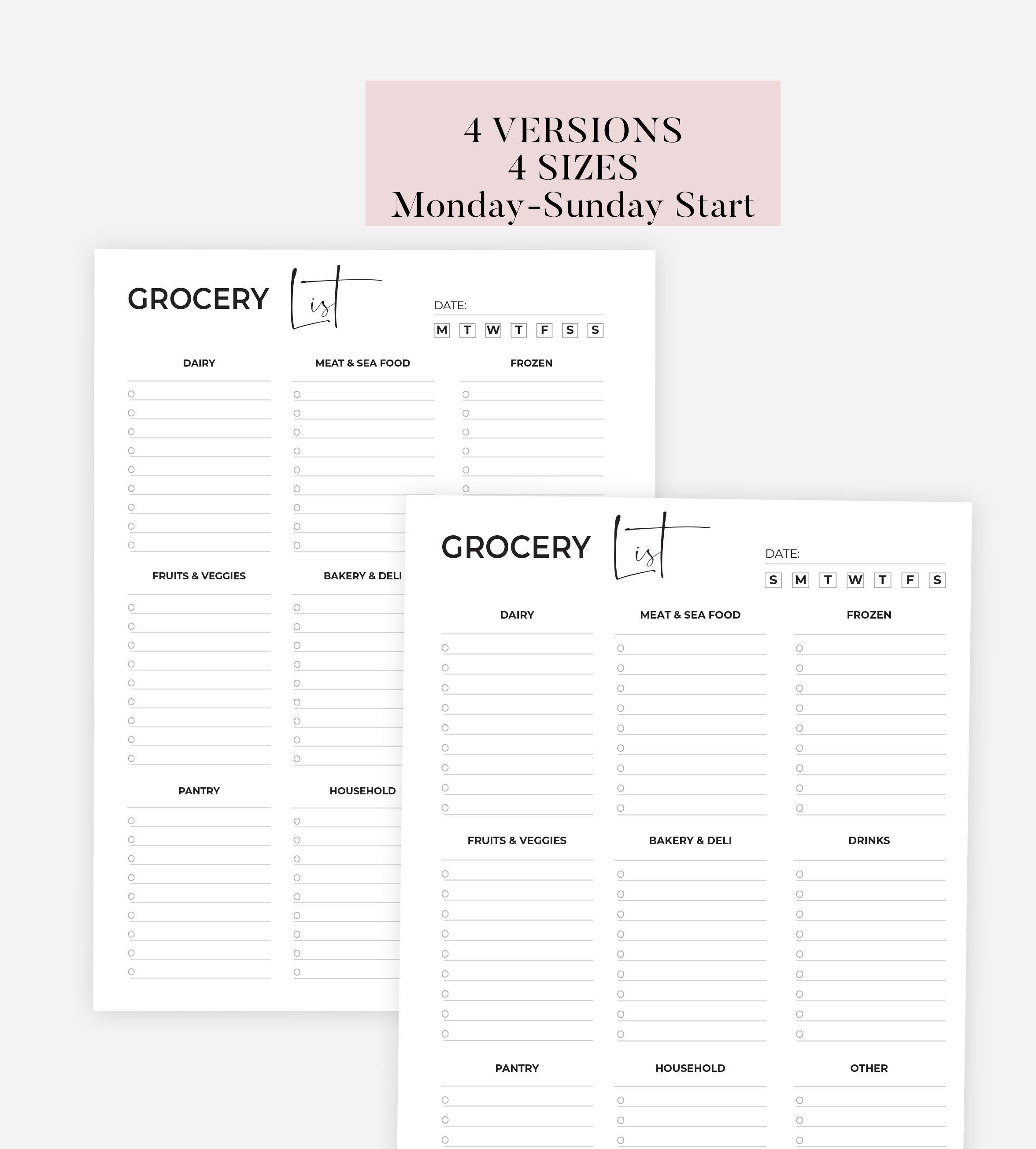 Grocery List Printable Template, Printable Grocery Planner, Food ...
