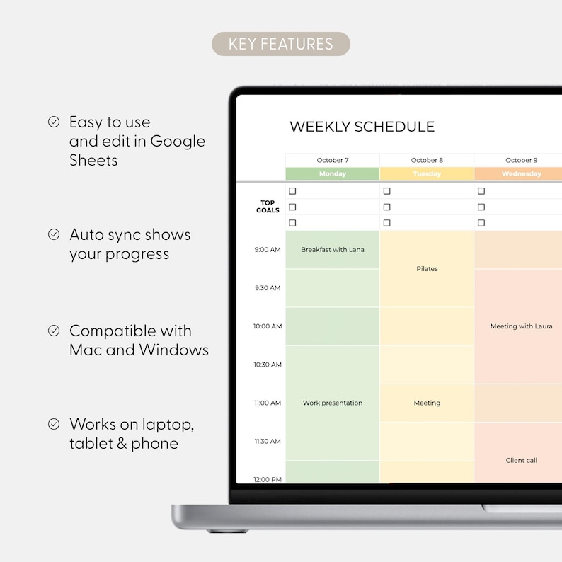 Weekly Planner Spreadsheet for Google Sheets | Weekly Calendar | Daily ...