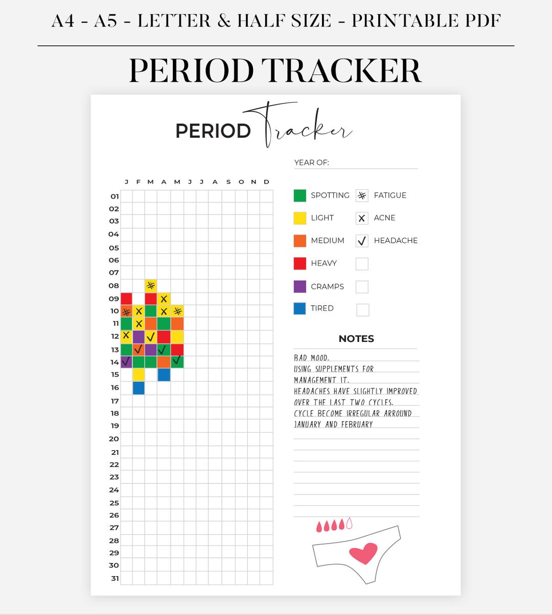 Period Tracker Printable, Journal Printable, Period Tracking, Period ...