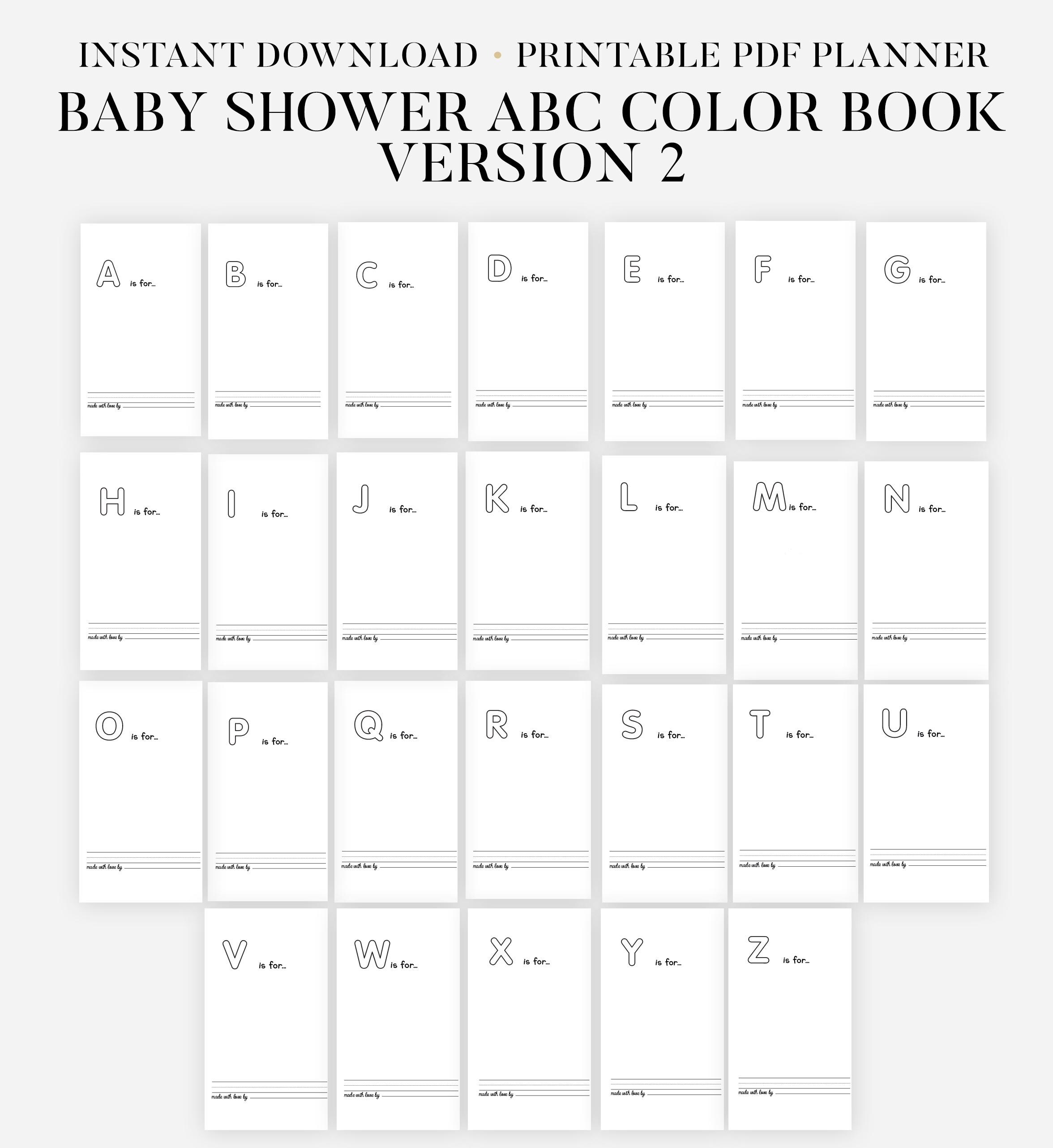 ABC Coloring Book Baby Shower Activity, Printed Baby Shower Guest Book ...