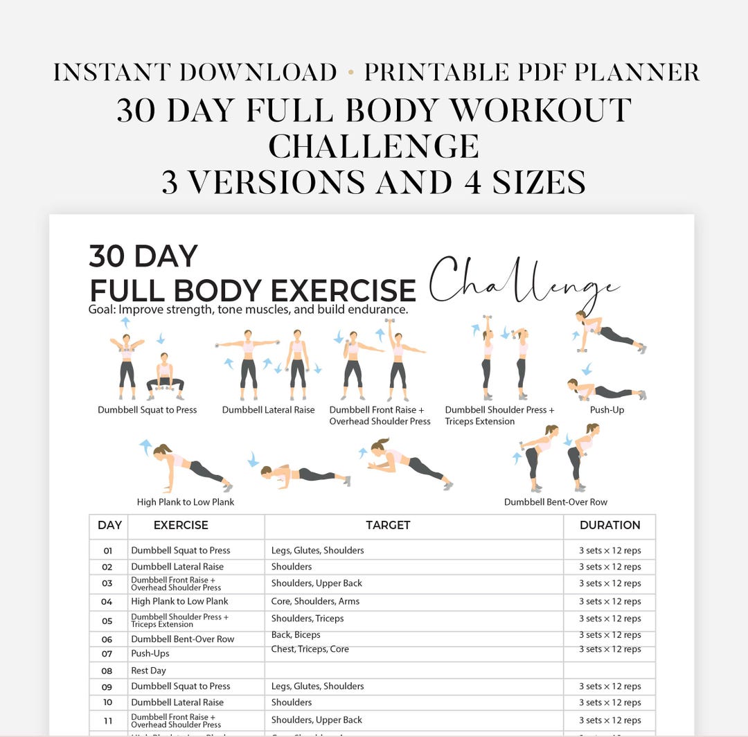 30 Day Full Body Workout Challenge Printable | Full Body Workout Plan ...
