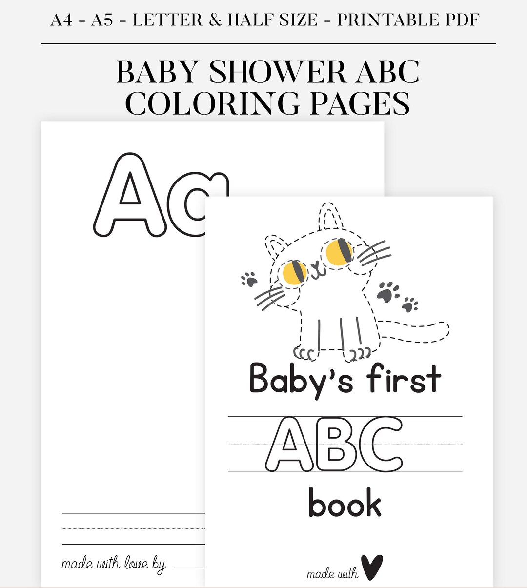 ABC Baby Shower Coloring Book, Digital Download, Educational Animal ...