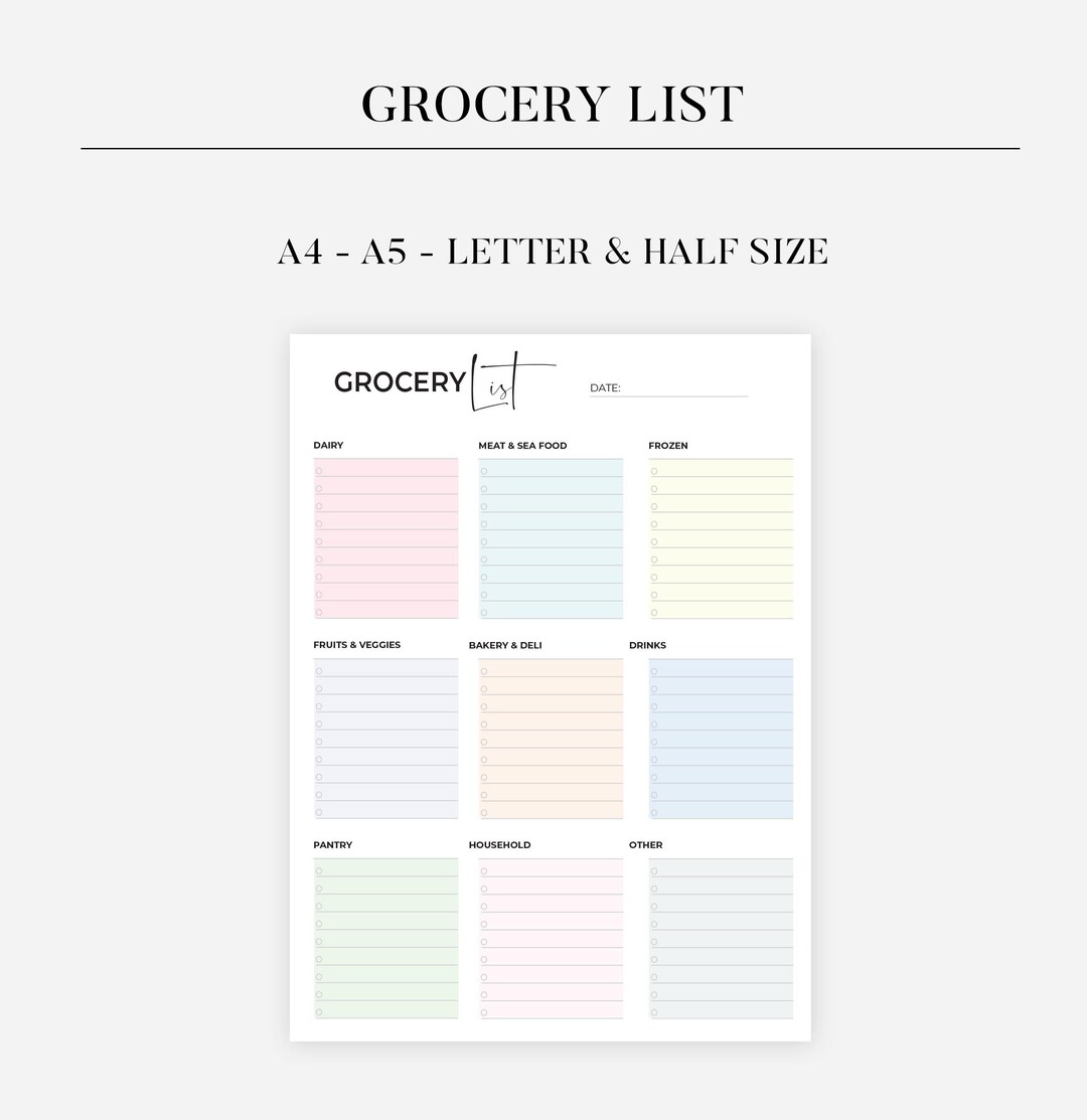 Printable Grocery List Printable Shopping List Printable Grocery ...
