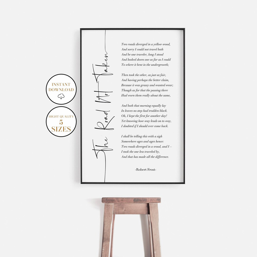 The Road Not Taken by Robert Frost, Poem Print, Inspirational Quote ...