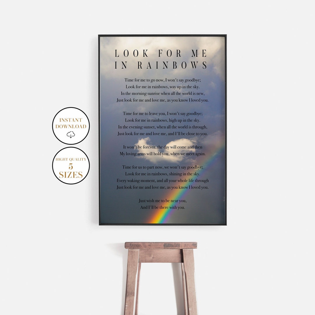 Look for Me in Rainbows, Funeral Poem, Memorial Gift, Printable ...