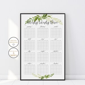2023 Yearly Calendar Printable, New Years Calendar, Yearly Wall Art ...