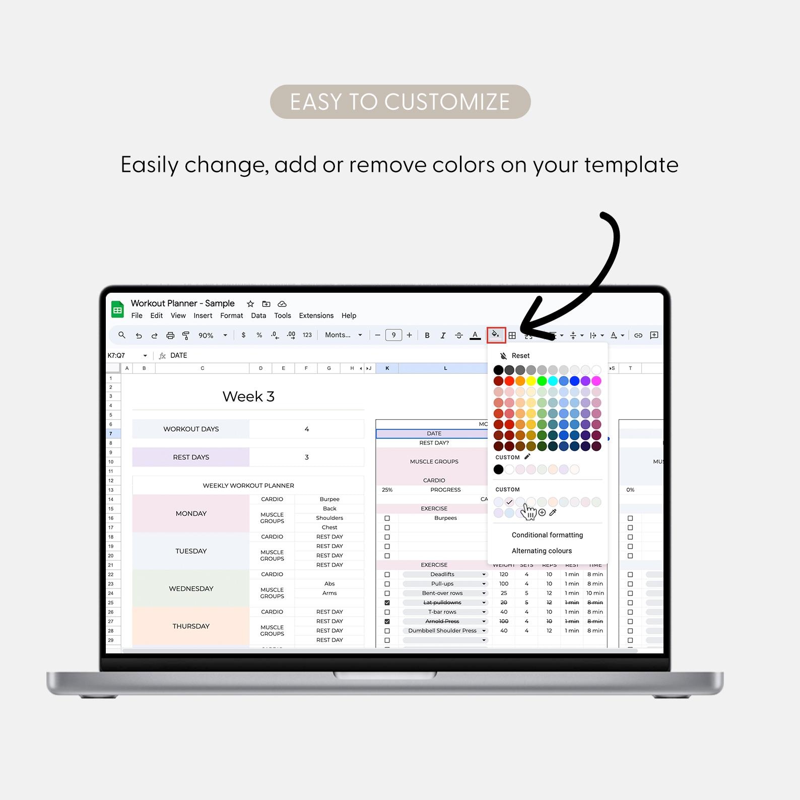 Workout Planner Spreadsheet, Google Sheets, Daily, Weekly, Fitness ...