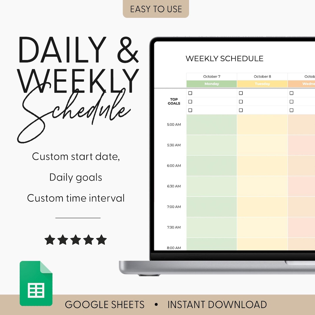 Weekly Planner Spreadsheet for Google Sheets | Weekly Calendar | Daily ...