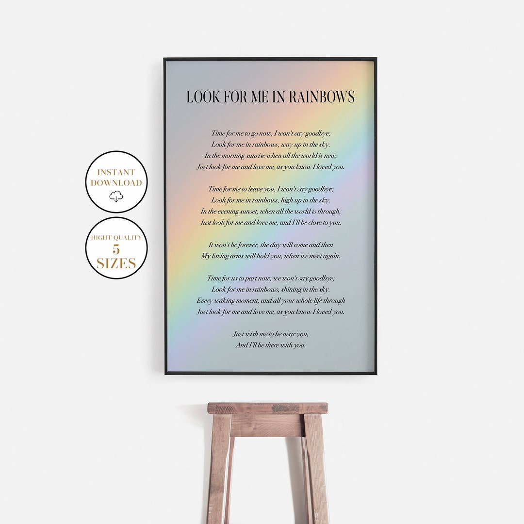Look for Me in Rainbows, Funeral Poem, Memorial Gift, Printable ...